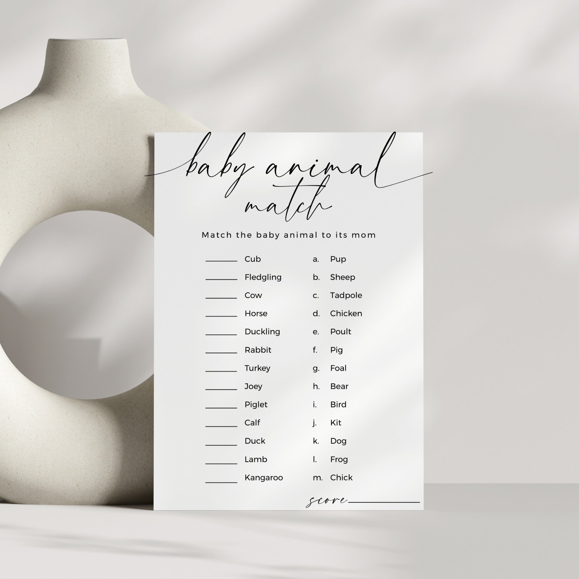 Baby Animal Matching Baby Shower Game Minimalist Theme, Gender Neutral ...