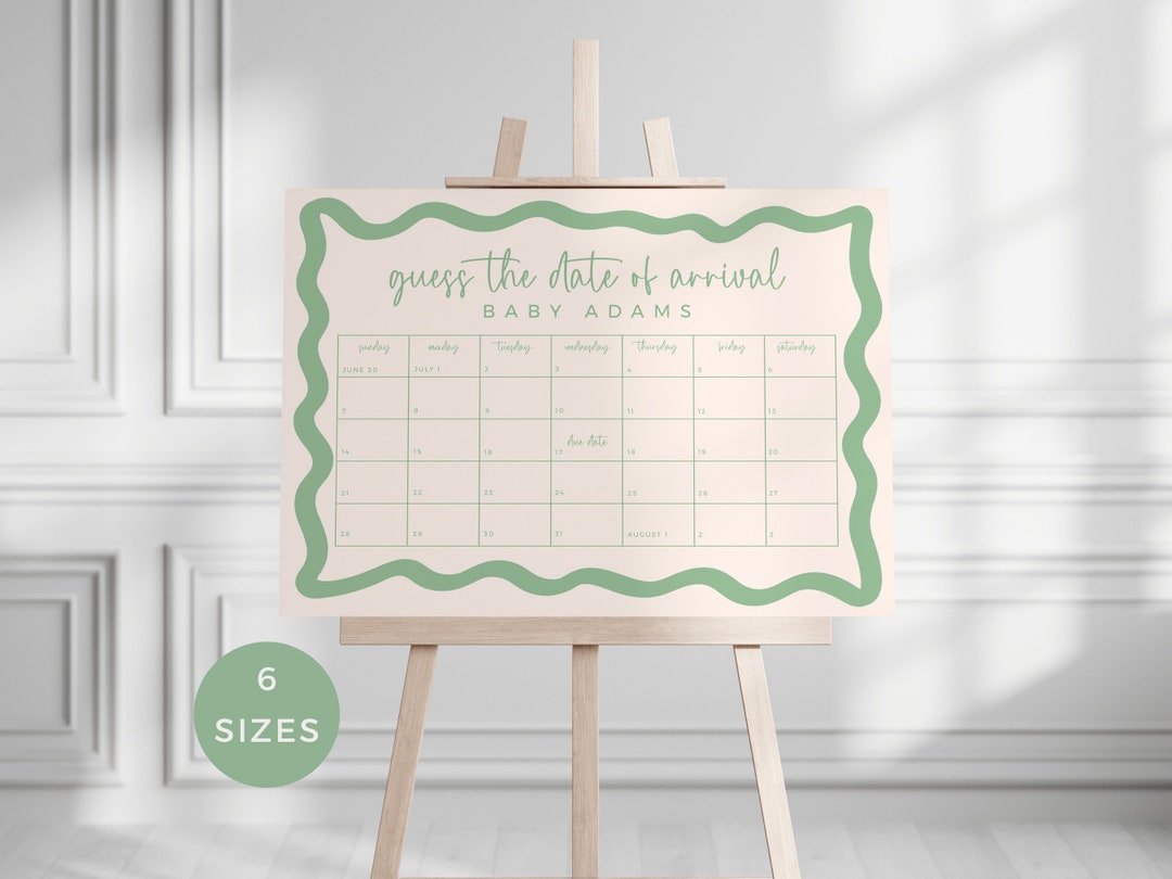 Guess Arrival Due Date Game, Baby Shower Calendar Birthday, Gender ...