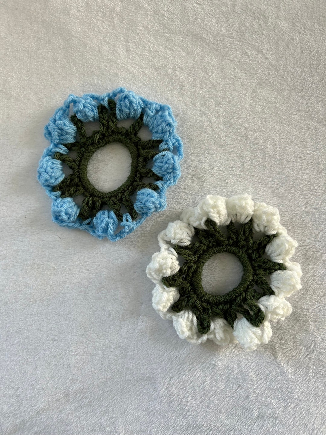 Crochet Flower Scrunchie, Crochet Hair Band, Crochet Hair Accessory ...