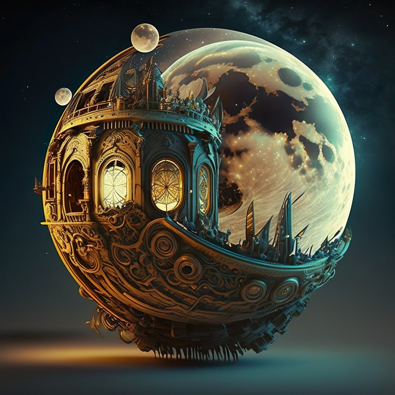 Steampunk Moon Digital Print 4x4 Wallpaper - Etsy