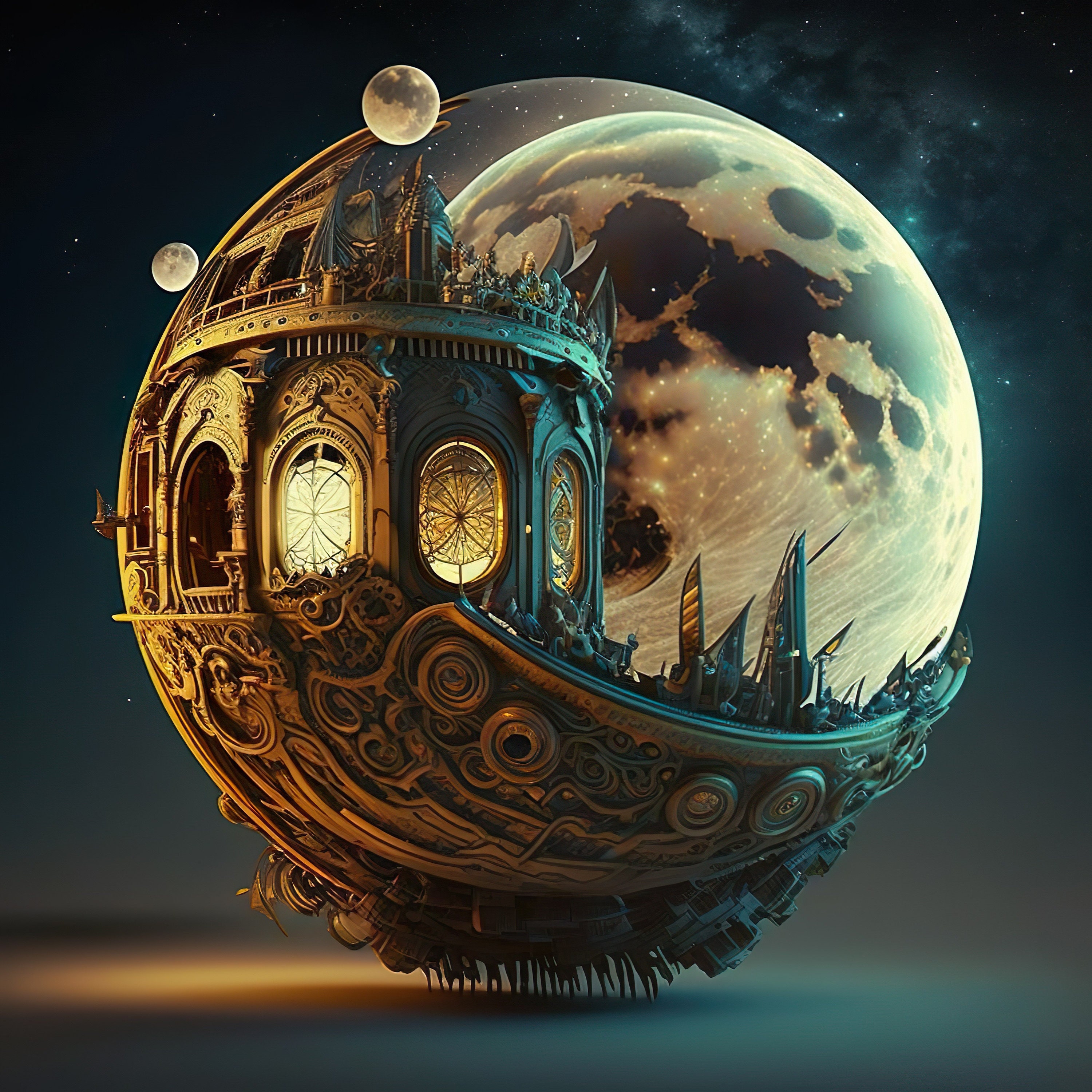 Steampunk Moon Digital Print 4x4 Wallpaper - Etsy