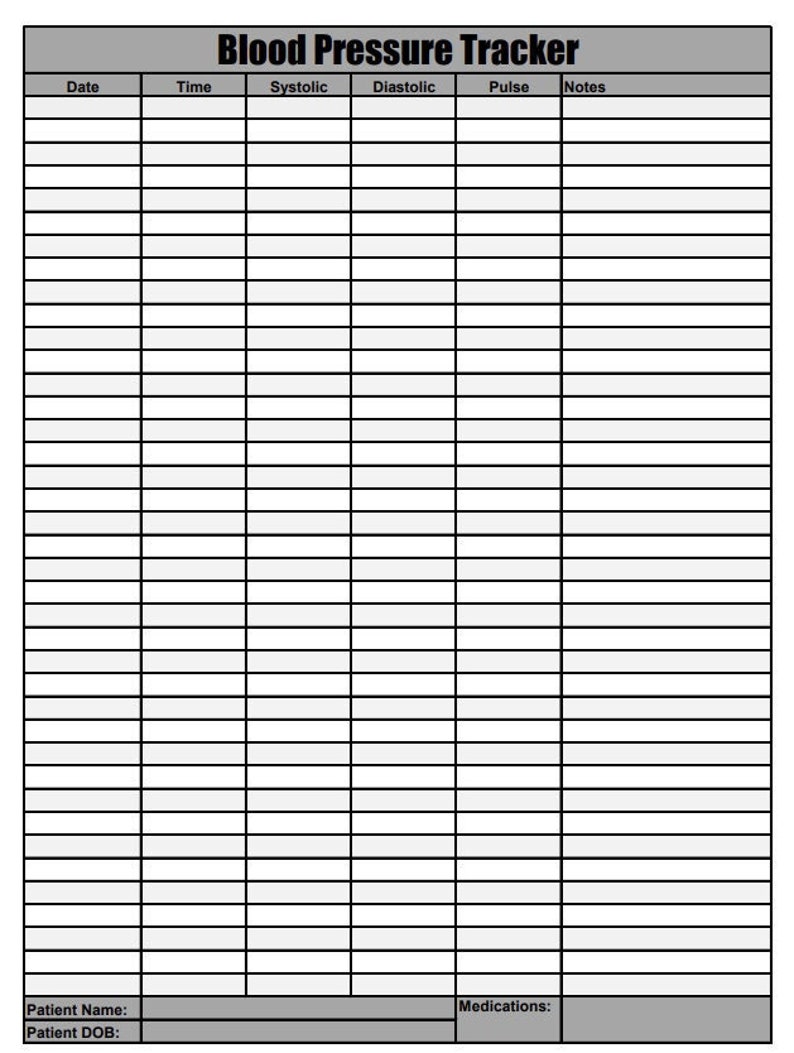 Printable Blood Pressure Tracker and Heart Rate Log - Etsy