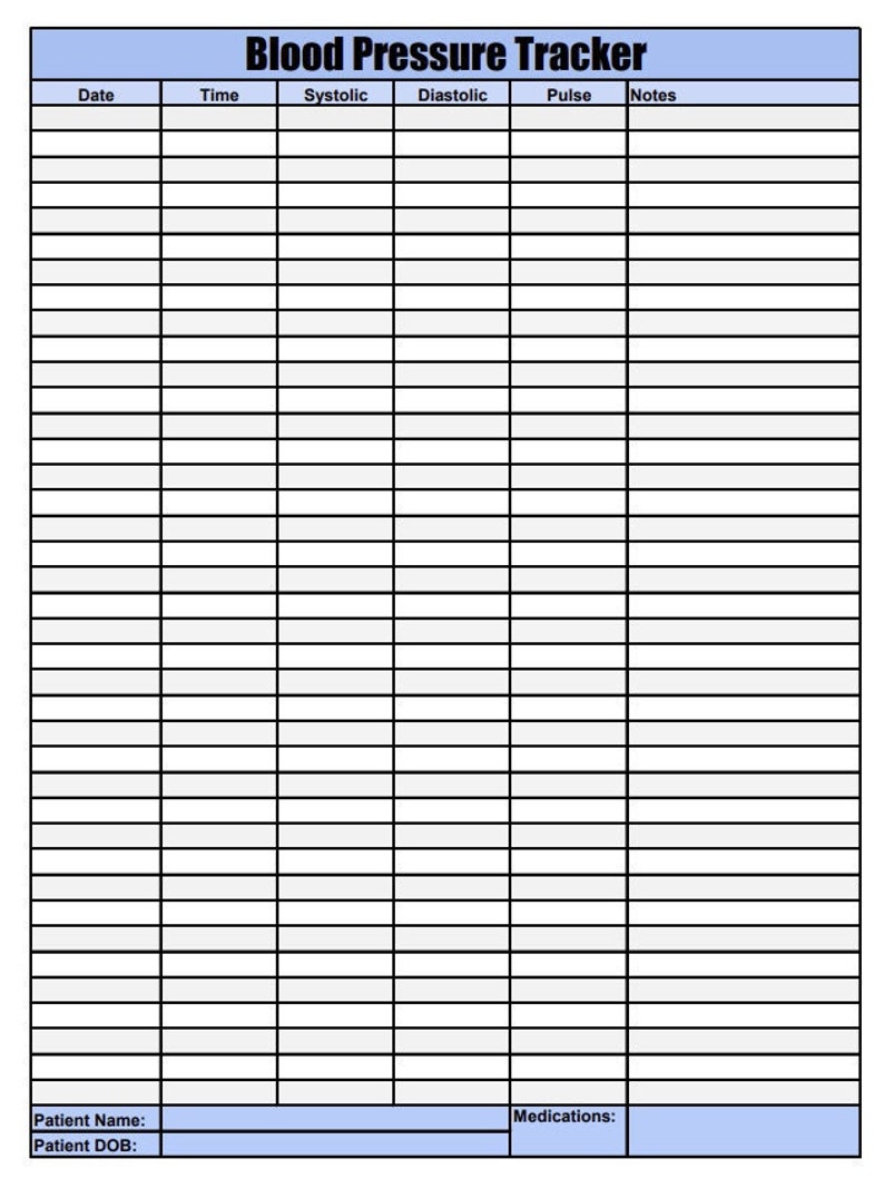 Printable Blood Pressure Tracker and Heart Rate Log - Etsy