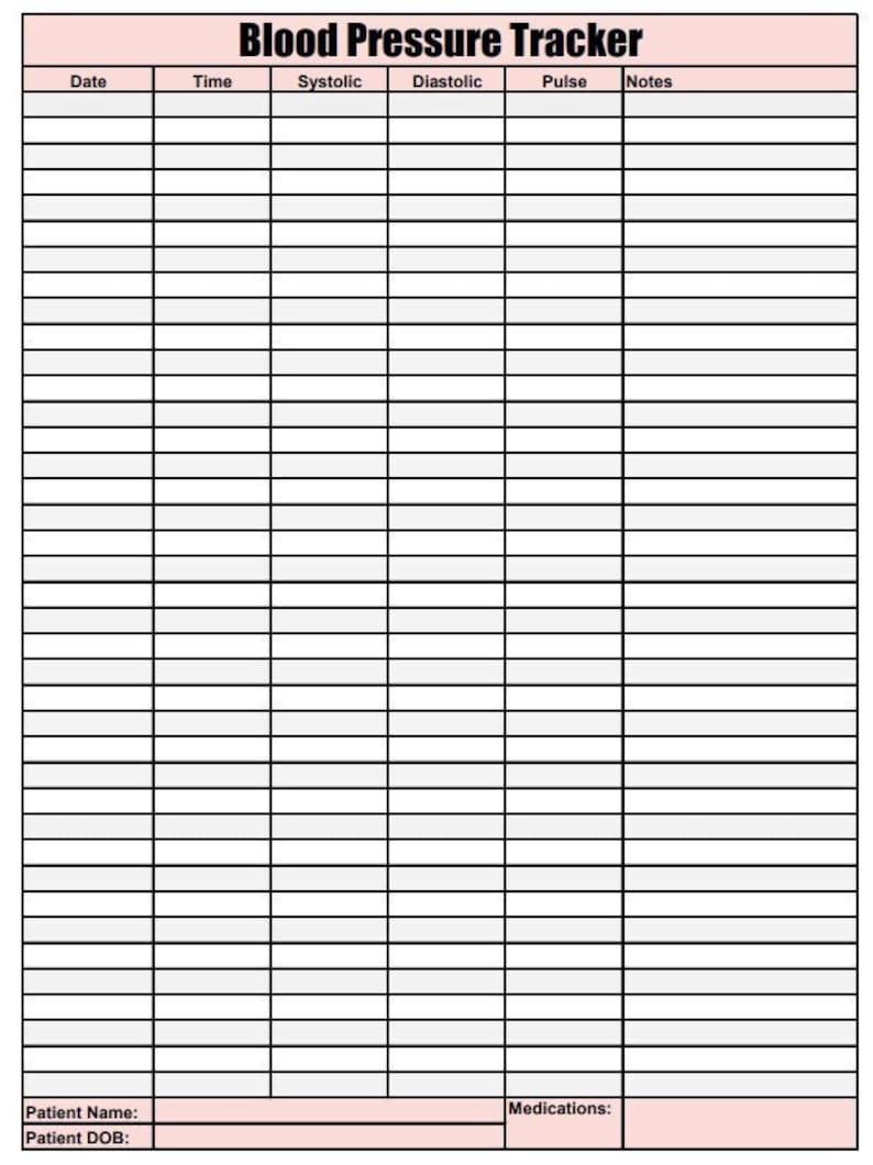 Printable Blood Pressure Tracker and Heart Rate Log - Etsy