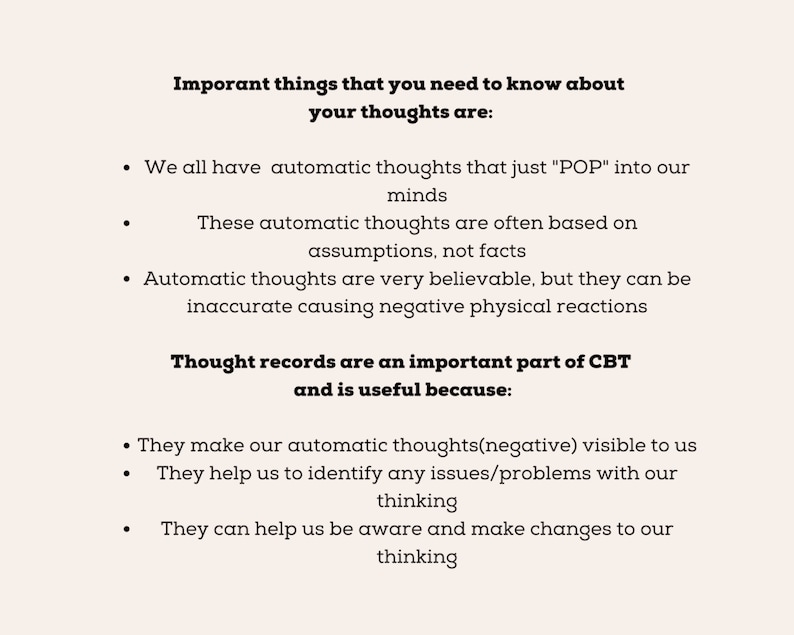 CBT Journal Thought Record Worksheets Cognitive Behavioural Therapy(cbt ...