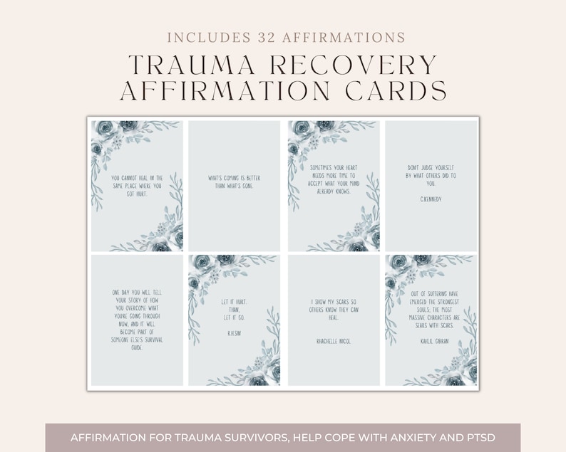 32 Trauma Recovery Affirmation Cards, Anxiety Relief (PDF) - Etsy