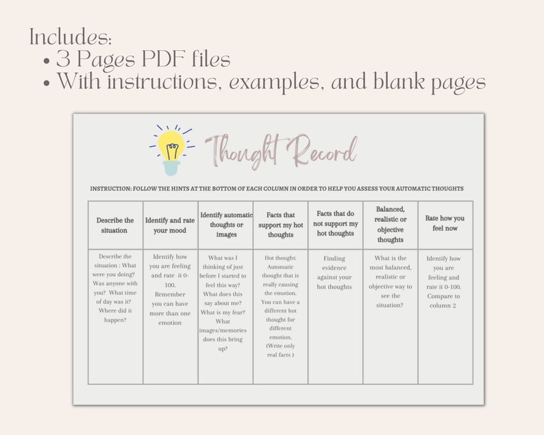 CBT Journal Thought Record Worksheets Cognitive Behavioural Therapy(cbt ...