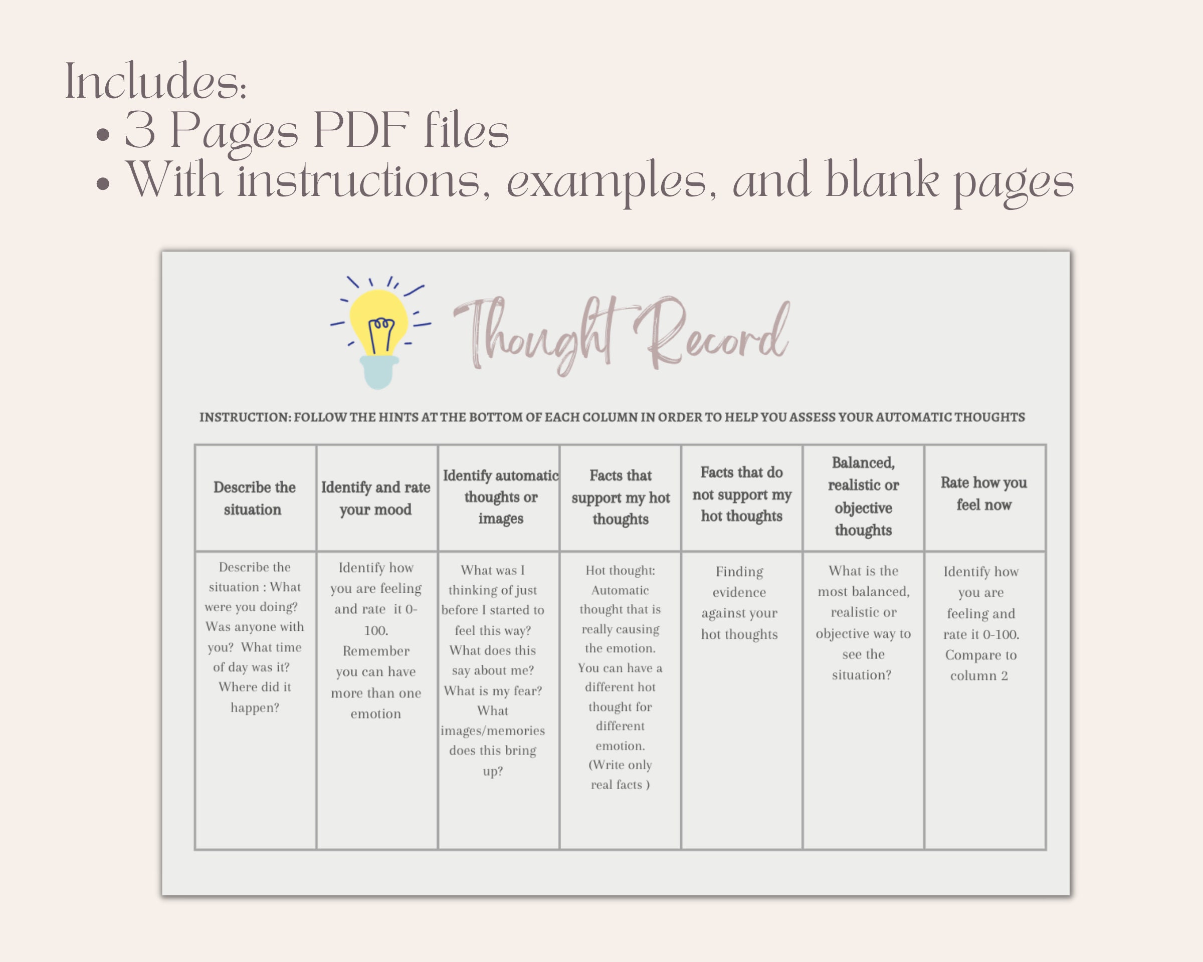 CBT Journal Thought Record Worksheets Cognitive Behavioural Therapycbt ...