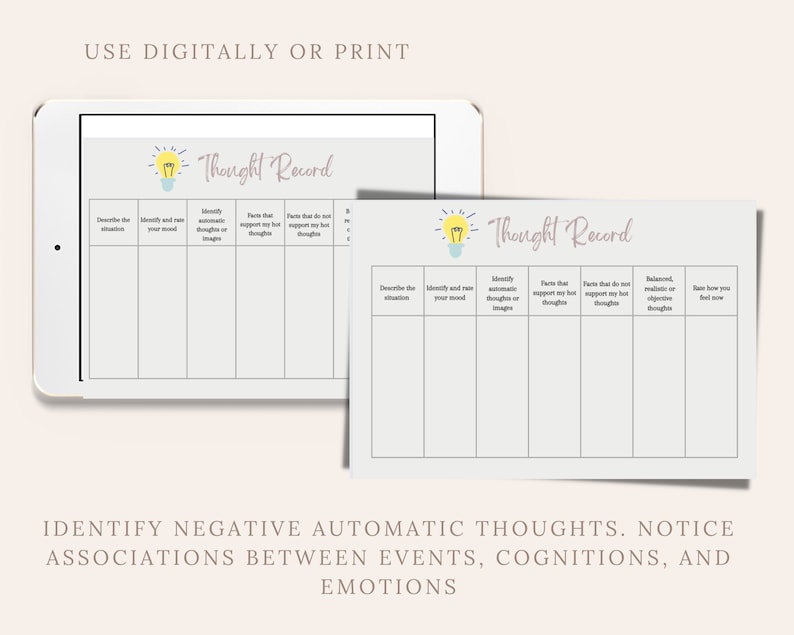CBT Journal Thought Record Worksheets Cognitive Behavioural Therapy(cbt ...
