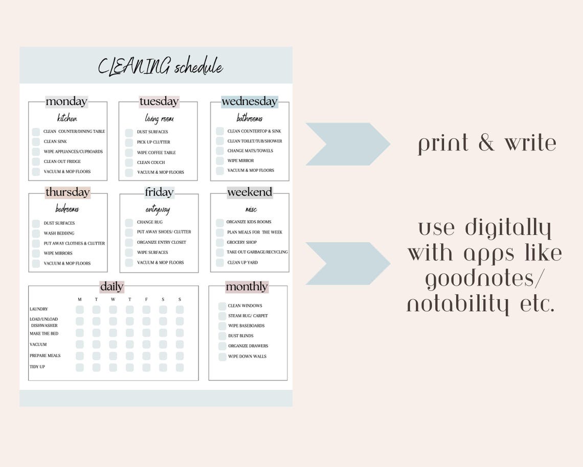 Editable Cleaning Schedule, Printable Cleaning Planner, Household Chore ...