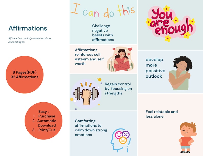 32 Trauma Recovery Affirmation Cards, Anxiety Relief (PDF) - Etsy