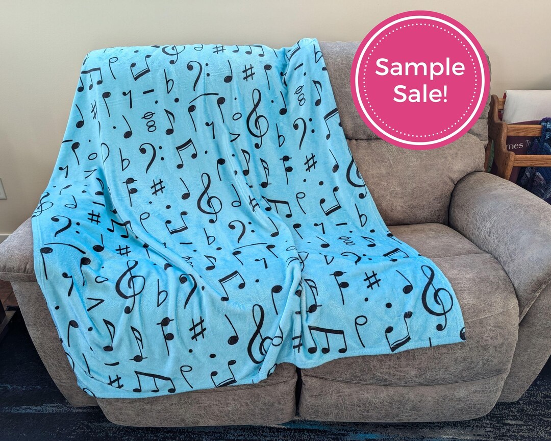 Turquoise Music Note Blanket | SAMPLE SALE | Lightweight Minky Throw ...
