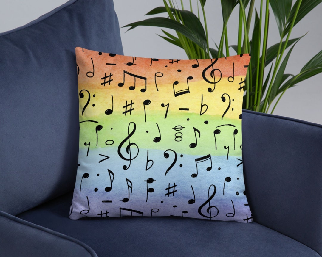 Music Note Throw Pillow | Rainbow Music Room Decor | 2 Size Options ...