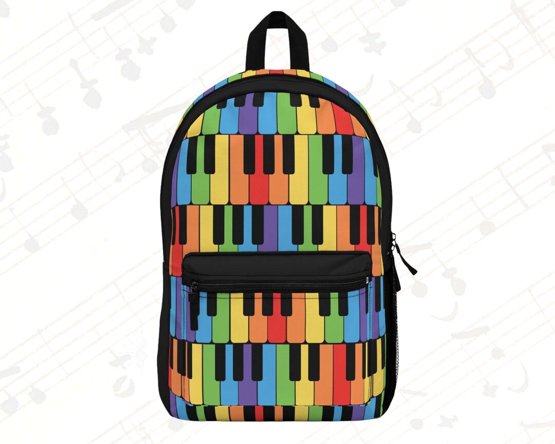 Rainbow Piano Backpack | Laptop Bag With Water Bottle Pocket | Music ...