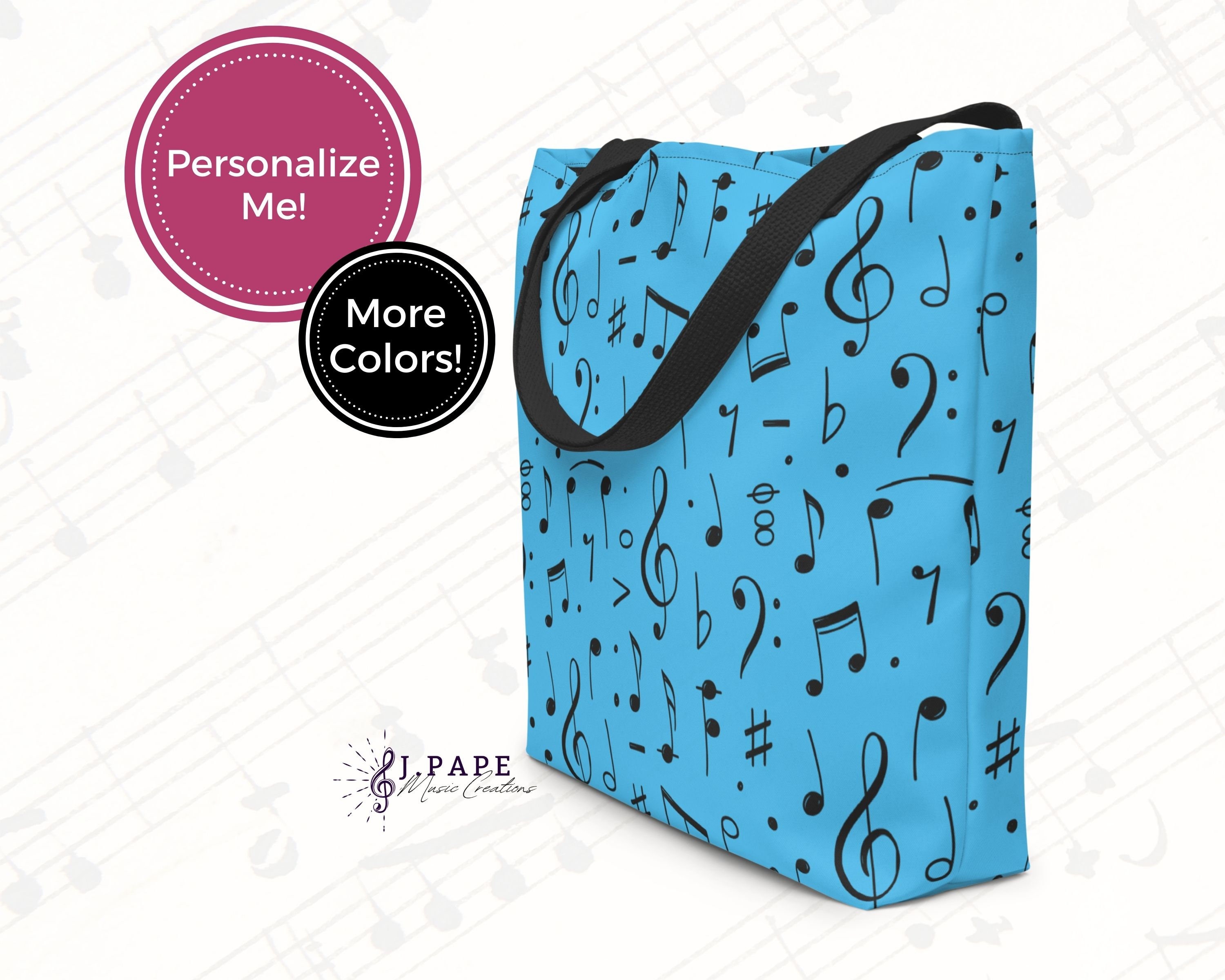 Music Note Tote Bag Choir, Band, or Piano Lesson Bag Personalized Gift ...