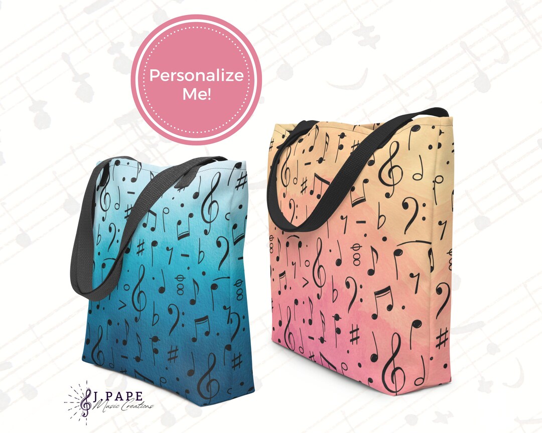 Music Tote Bag Band, Choir, or Piano Lesson Bag Personalized Music Note ...