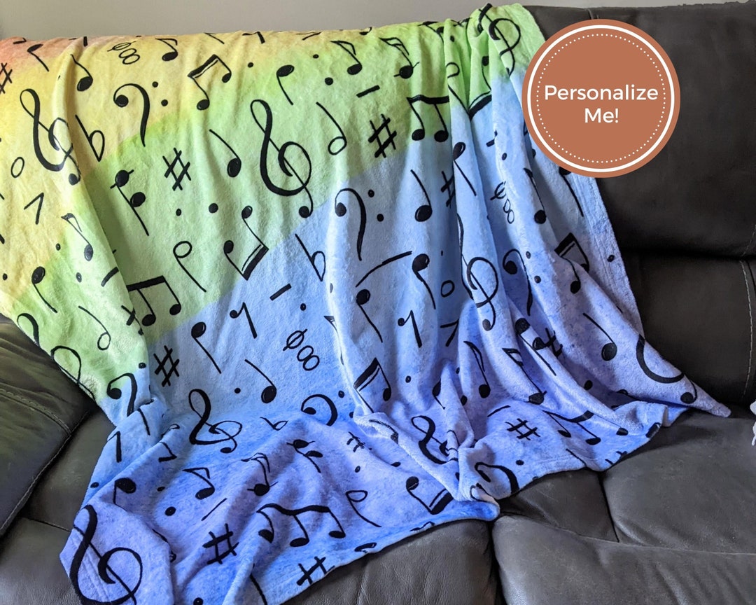 Music Note Throw Blanket | Rainbow Music Room Decor | Lightweight Minky ...