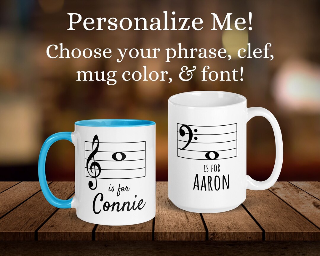 Music Note Coffee Mug Treble, Bass, or Alto Clef Custom Gift for Band ...