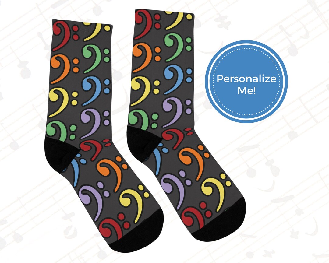 Rainbow Bass Clef Socks | Personalized Bass Player Gift | Made in the ...