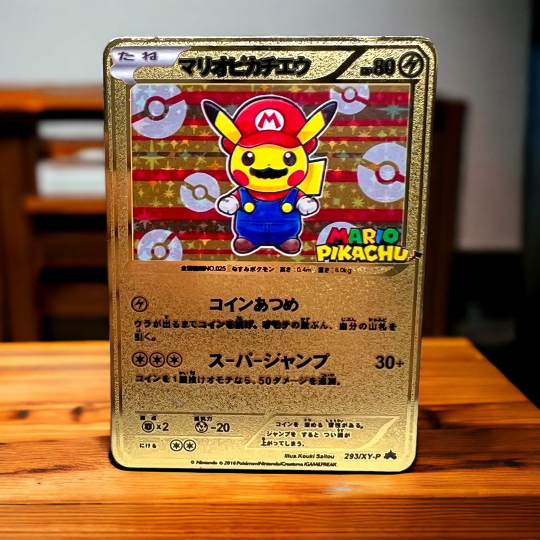 Mario Pikachu Gold Metal Japanese Pokémon Card Art Collectible/gift ...