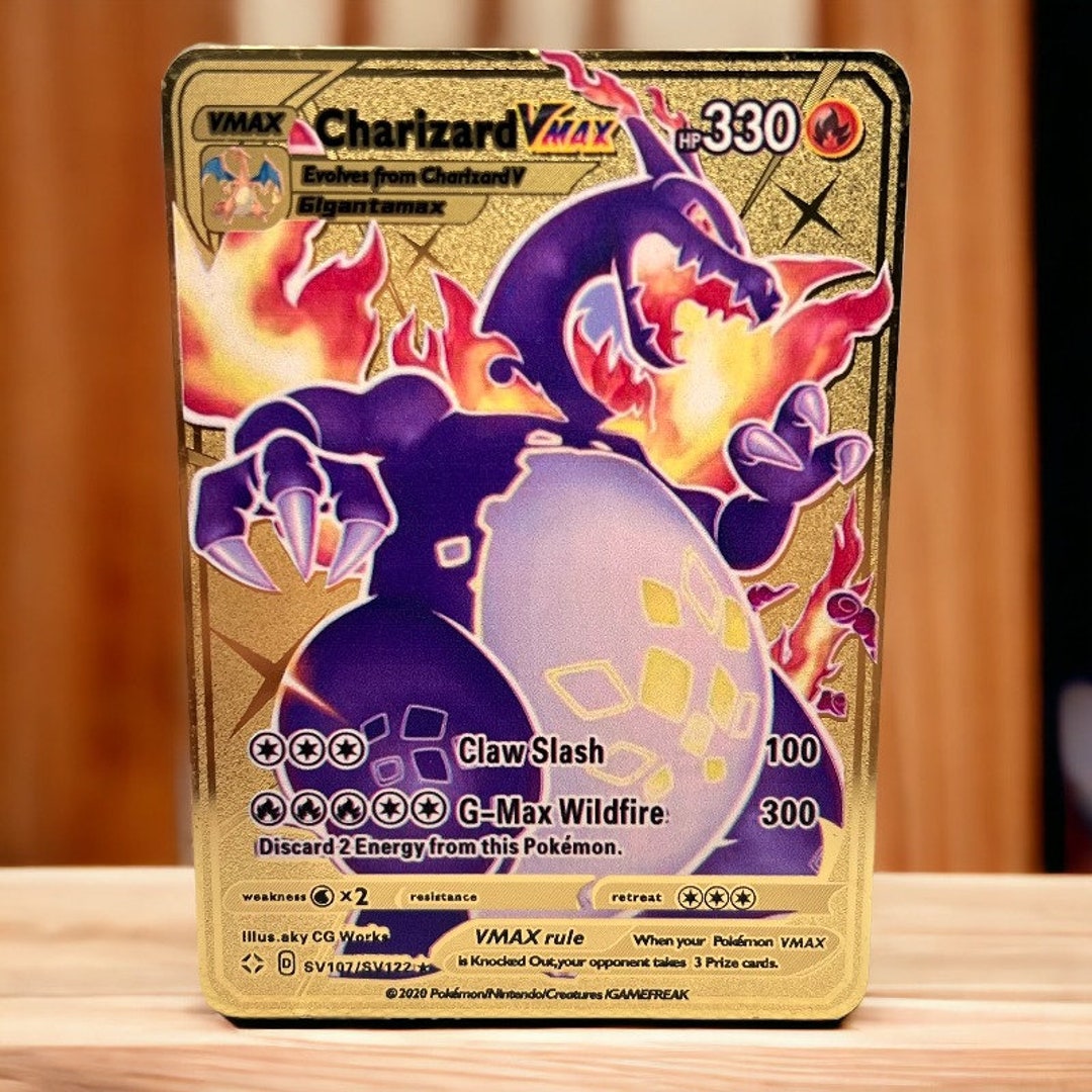 Charizard VMAX Shiny Gold Metal Pokémon Card Art Coleccionable/Regalo ...