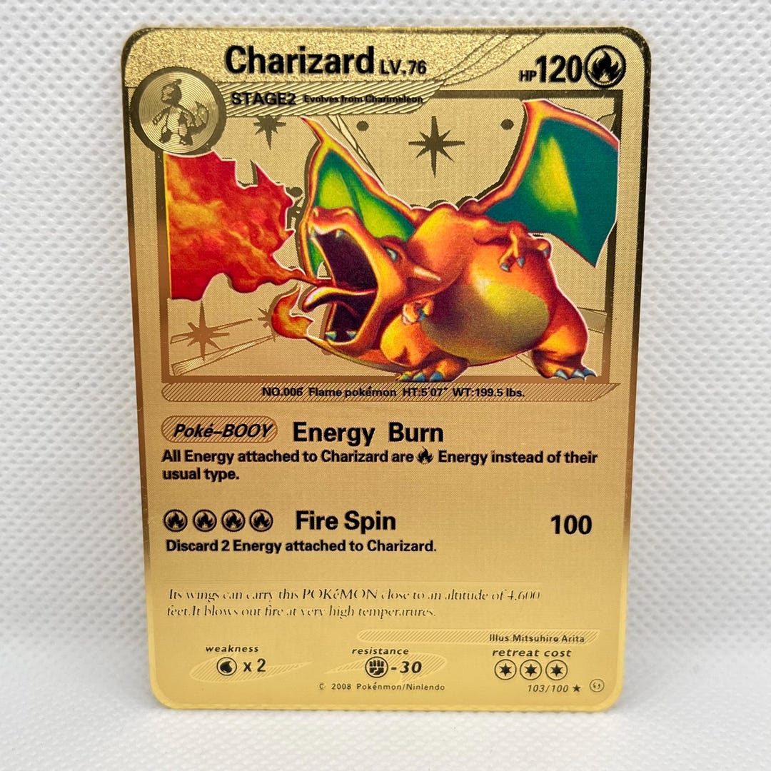Charizard Gold Metal Pokémon Card Collectible/gift/display - Etsy
