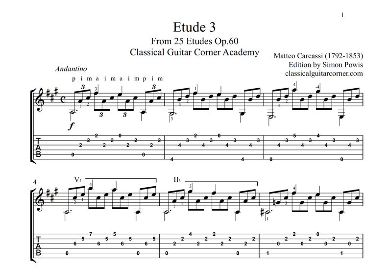 Etude 3 Op.60 by Matteo Carcassi With TAB - Etsy