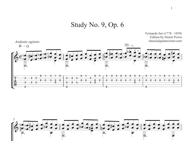 Study No. 9, Op. 6 by Fernando Sor With TAB - Etsy
