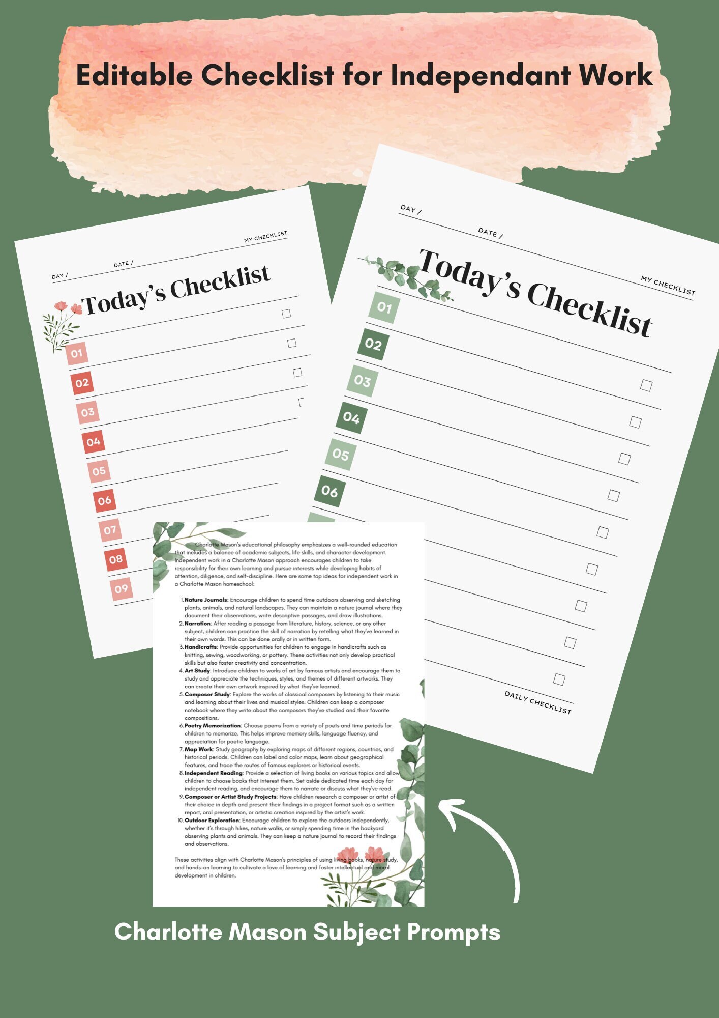 Independent Checklist, Editable, Charlotte Mason - Etsy