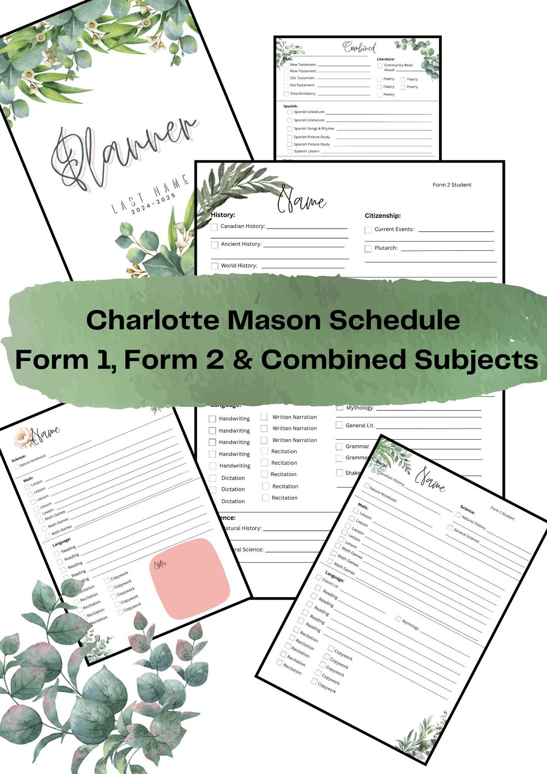 Editable Charlotte Mason Schedule/planner Form 1, Form 2 & Combined - Etsy