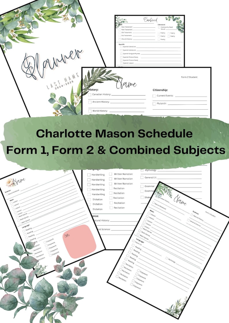 Editable Charlotte Mason Schedule/planner Form 1, Form 2 & Combined - Etsy