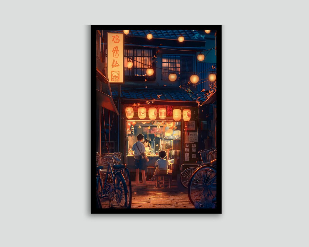 Japanese Evening Food Wall Art, Japanese Anime Print, Cyberpunk City ...