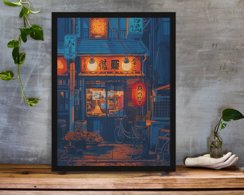 Midnight Ramen Shop Wall Art Poster, Japanese Anime Print, Cyberpunk ...