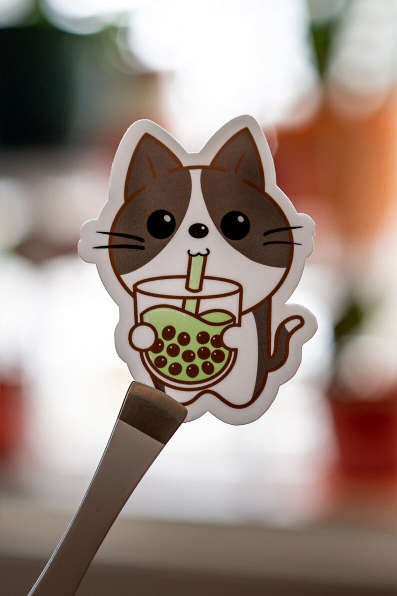 Shiba and Cat Bubble Tea Boba Sticker Waterproof Laminated - Etsy