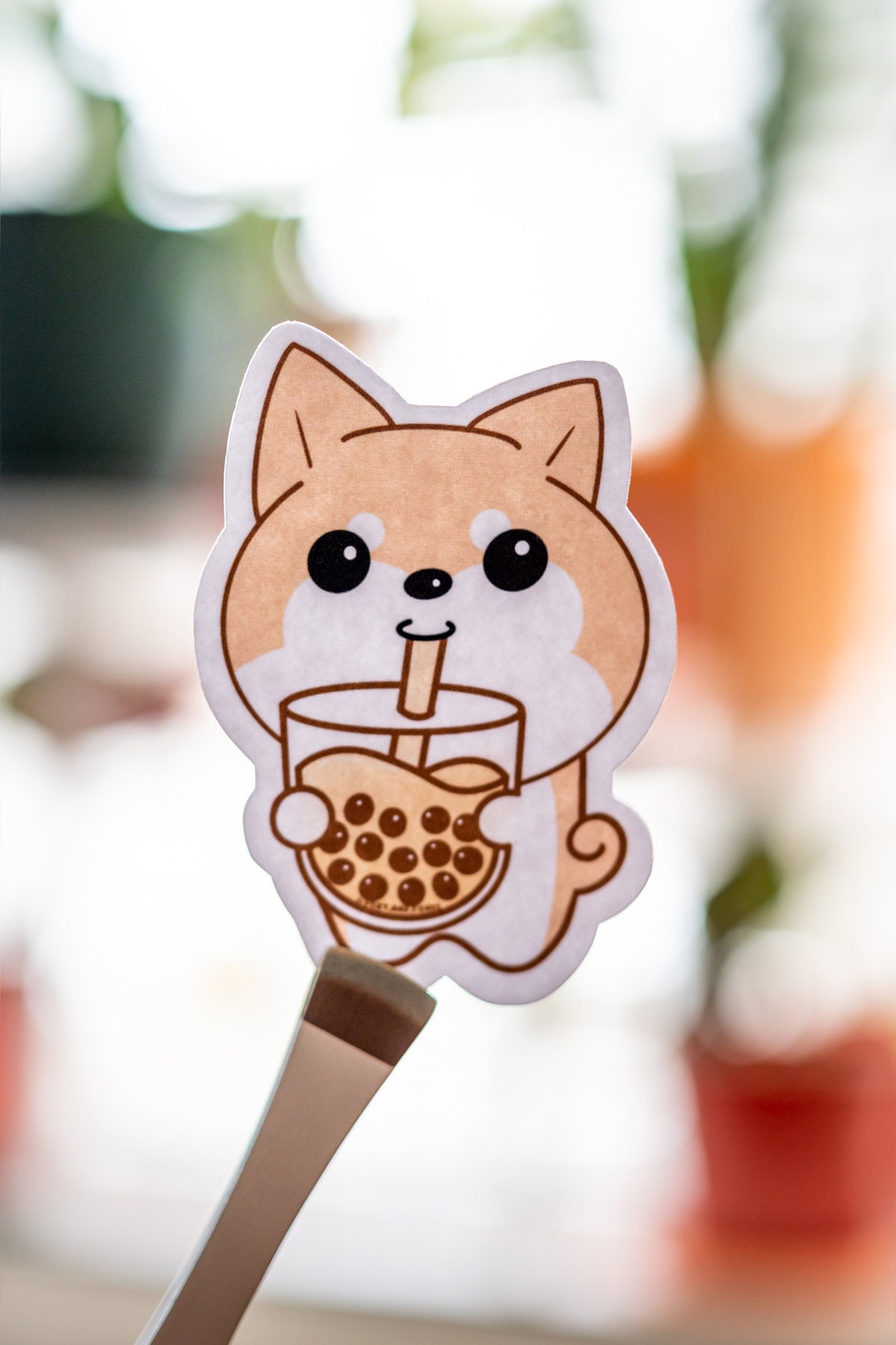 Shiba and Cat Bubble Tea Boba Sticker Waterproof Laminated Vinyl Die ...