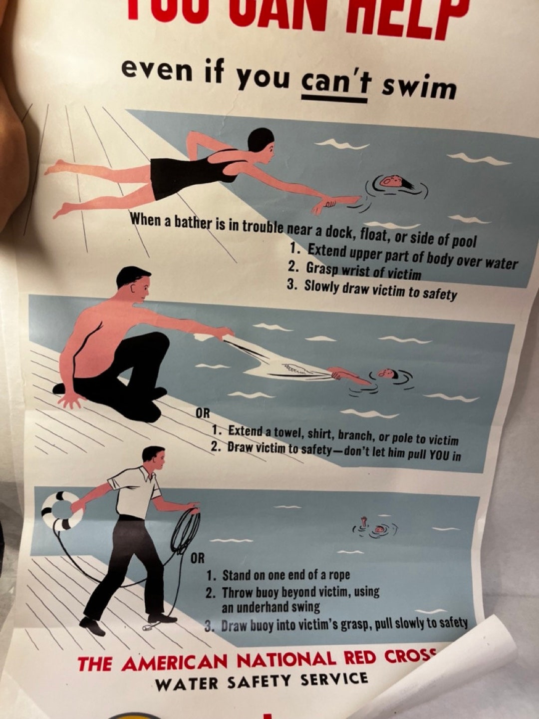 Red Cross Swim Safety Poster you Can Help Even If You Can't Swim - Etsy