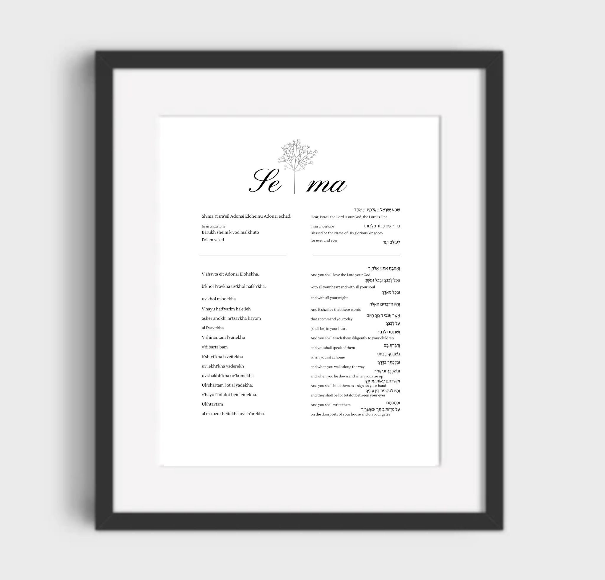 The Shema Prayer in English With Hebrew Transliteration, Printable ...