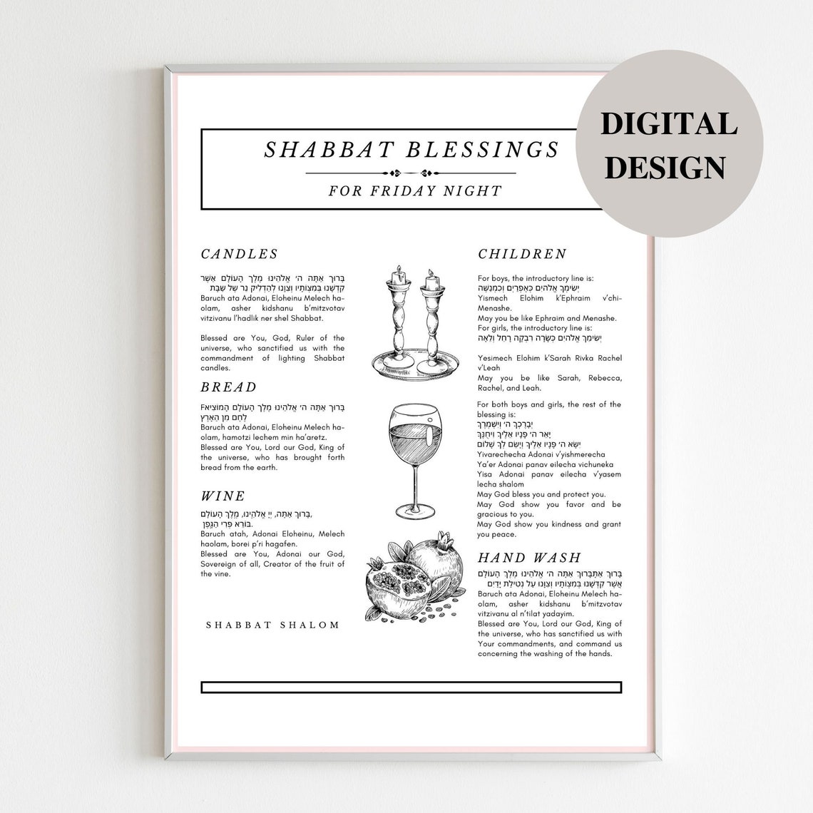 The Shabbat Blessings Prayers, for Friday Night, English Hebrew ...