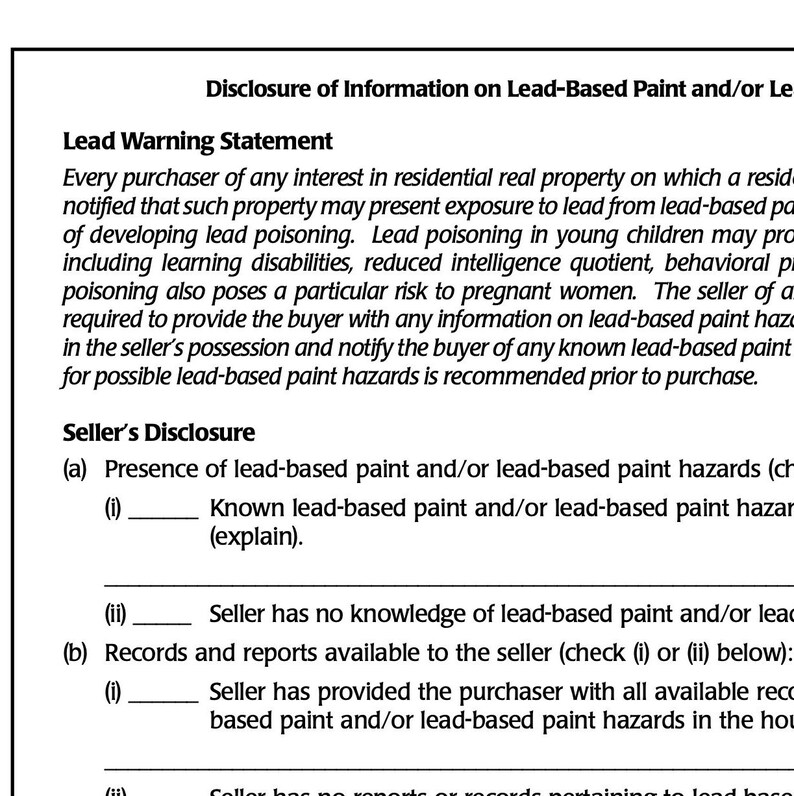 DIGITAL - Federal Lead Safety Booklet and Lead Disclosure Form - Etsy