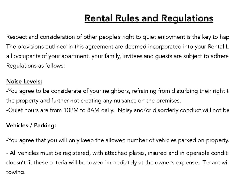 DIGITAL - Rules & Regulations for an Apartment or Rental Lease - Etsy