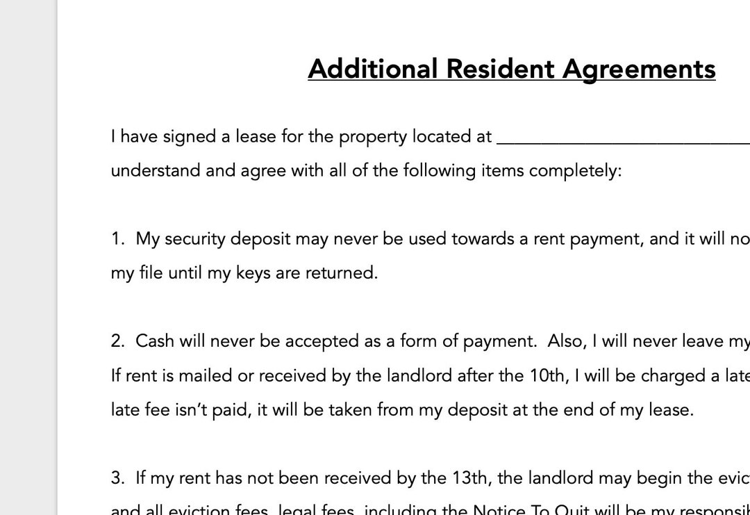 DIGITAL - Additional Agreements to Be Used With an Apartment or Rental ...