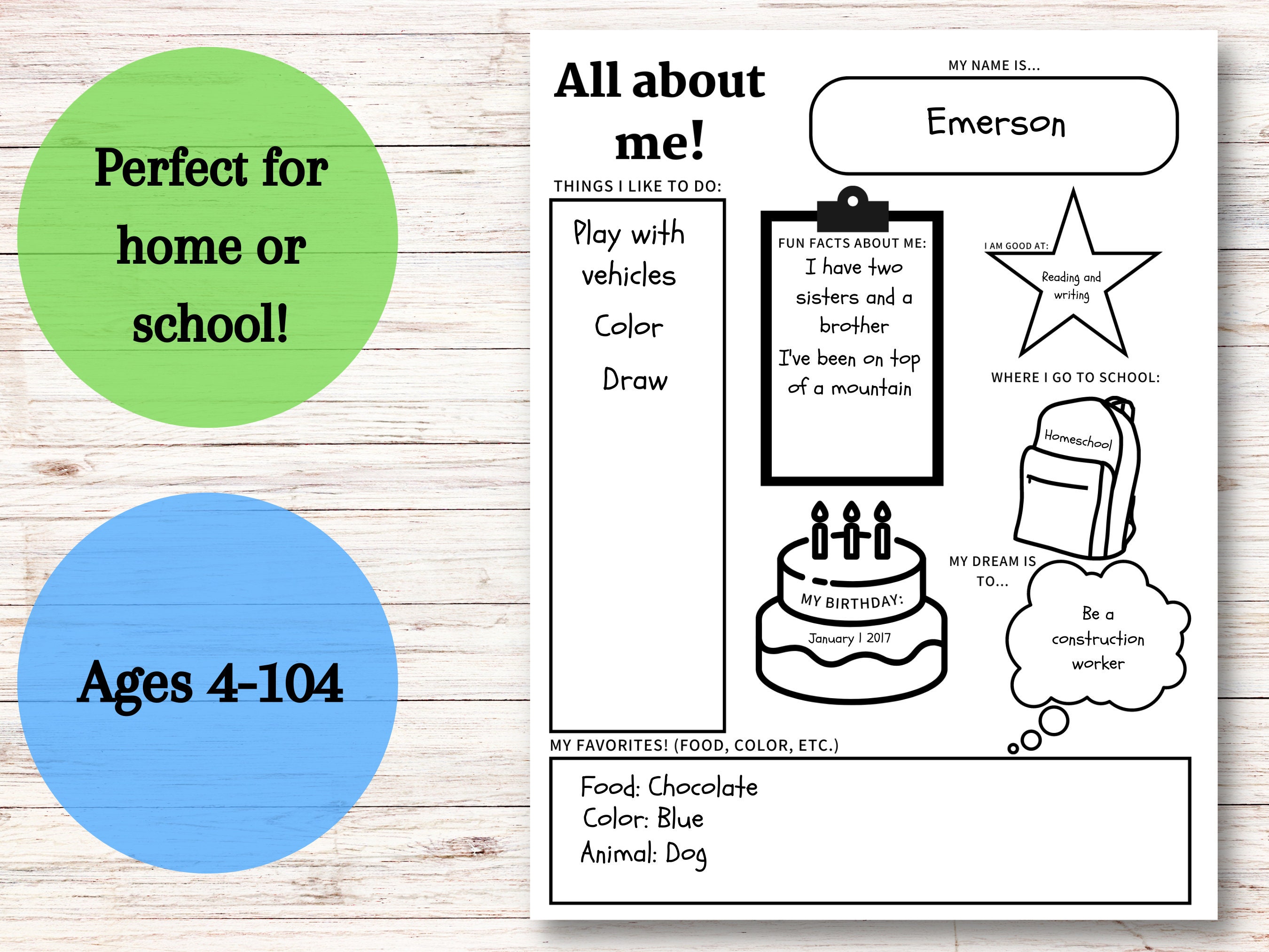 All About Me Printable for Kids, Worksheets for Kids Icebreaker ...