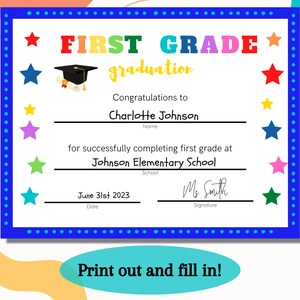 First Grade Graduation Certificate Printable Graduation for - Etsy UK