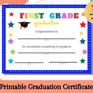 First Grade Graduation Certificate Printable Graduation for - Etsy UK
