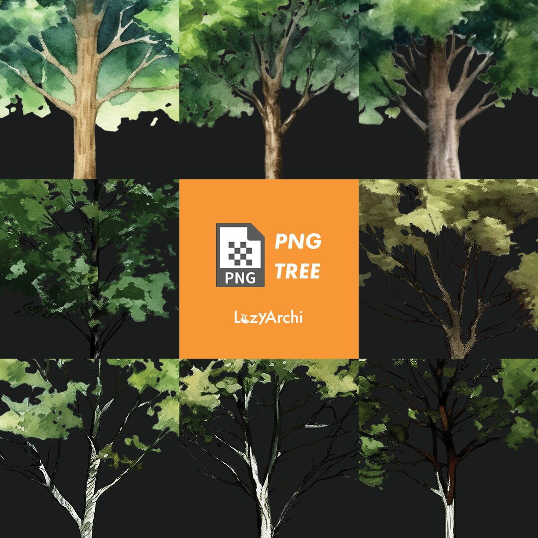 Water Color Style Tree Elevation PNG Collection - Etsy