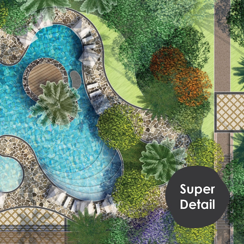 Resort Landscape Rendered Plan With Swimming Pool - Etsy
