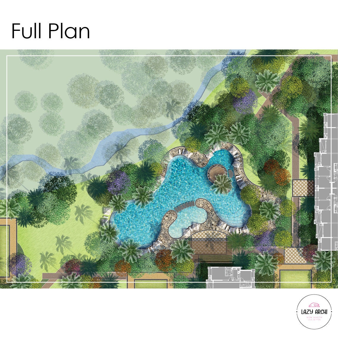 Resort Landscape Rendered Plan With Swimming Pool - Etsy