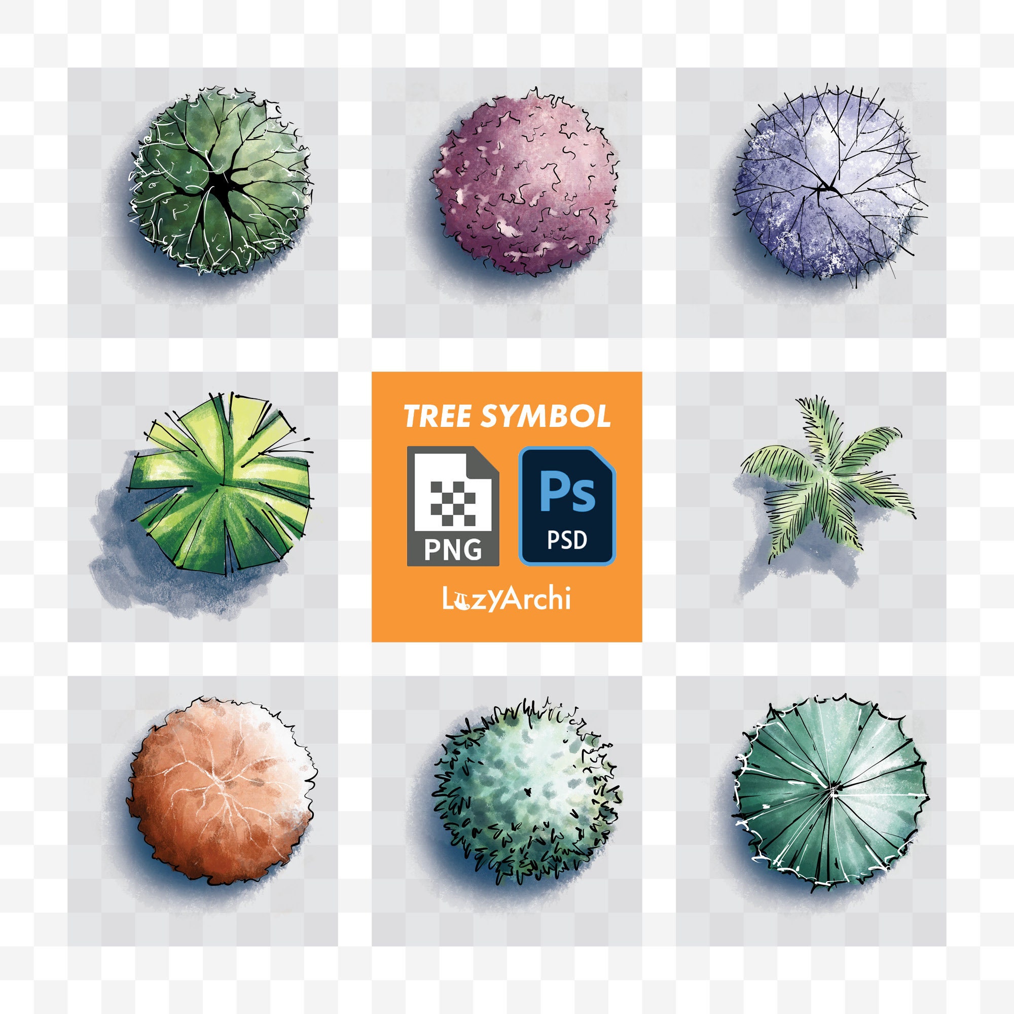 8 Water Color Tree Plan Symbols Etsy