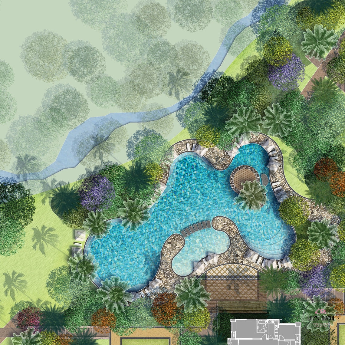 Resort Landscape Rendered Plan With Swimming Pool - Etsy