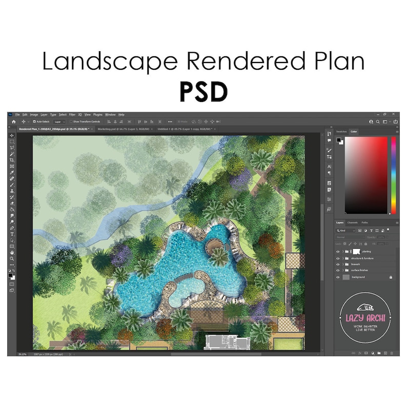 Resort Landscape Rendered Plan With Swimming Pool - Etsy